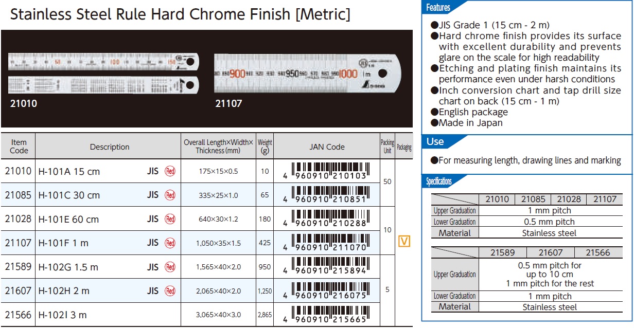 Ichiban Precision Sdn Bhd - Shinwa - Shinwa Stainless Steel Rule Hard Chrome Finish [Metric]